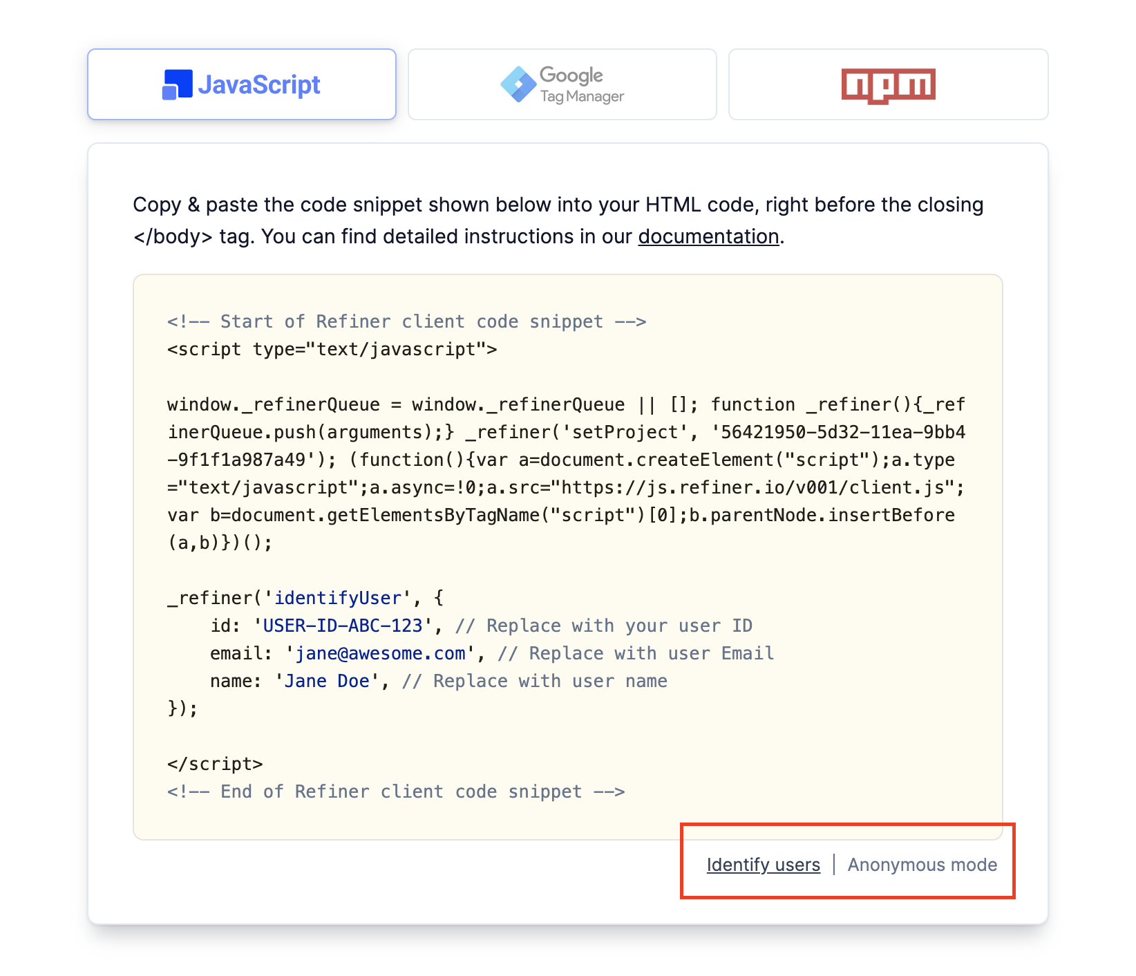 Copy & Paste Code Snippet